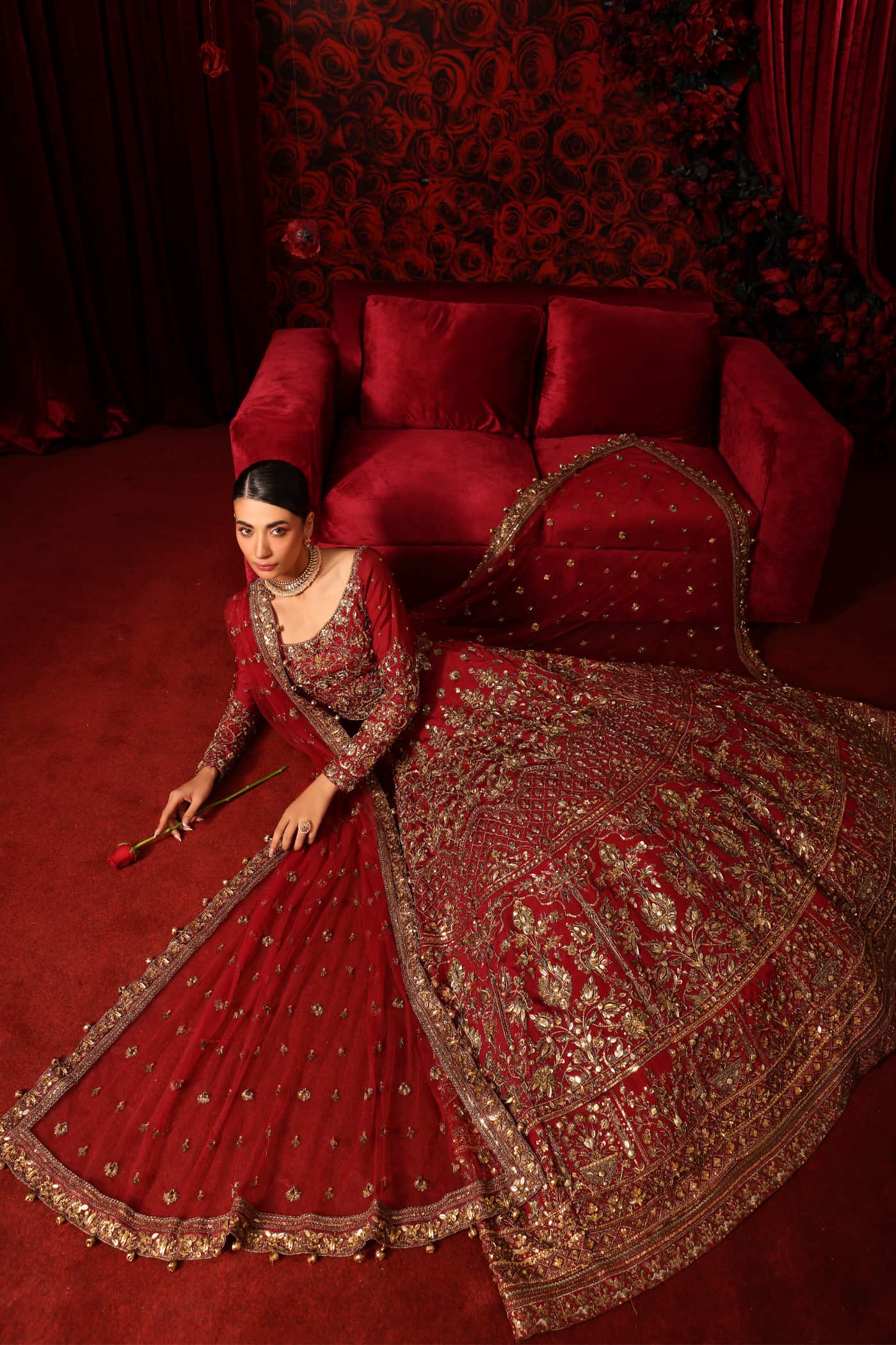 Scarlet Empress by Musferah Saad – Scarlet Maroon Lehenga Choli