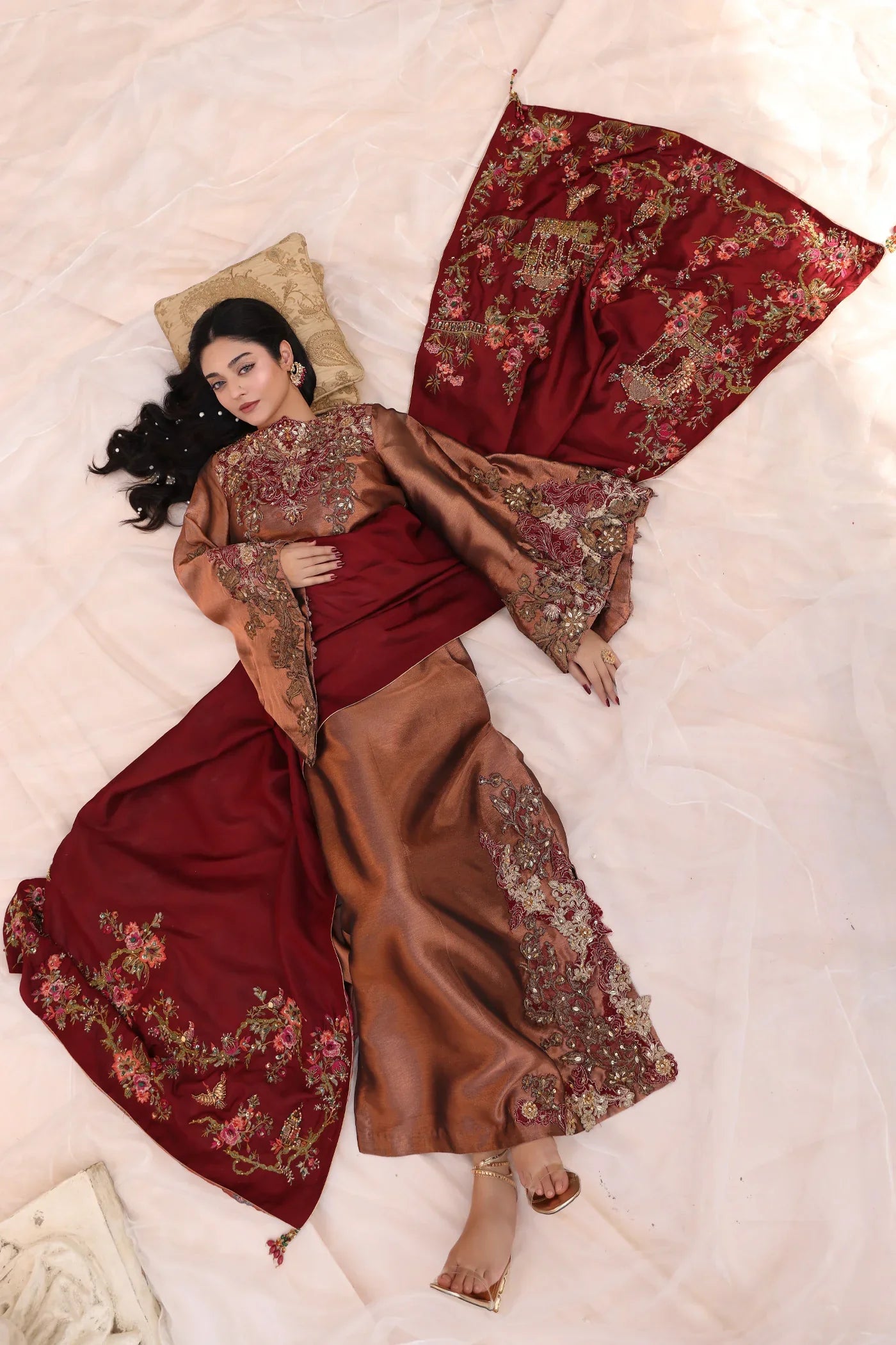 Sienna by Musferah Saad – Tissue Silk Shawl with Mughal Motifs