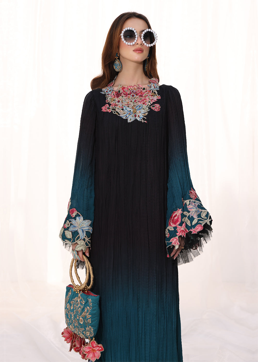 Midnight Diva by Musferah Saad – Midnight Teal Kaftan Dress